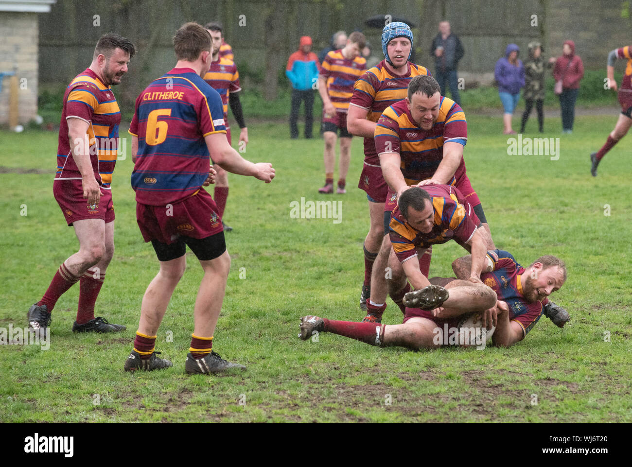 People participating in playing rugby, Clitheroe, Lancashire Stock ...