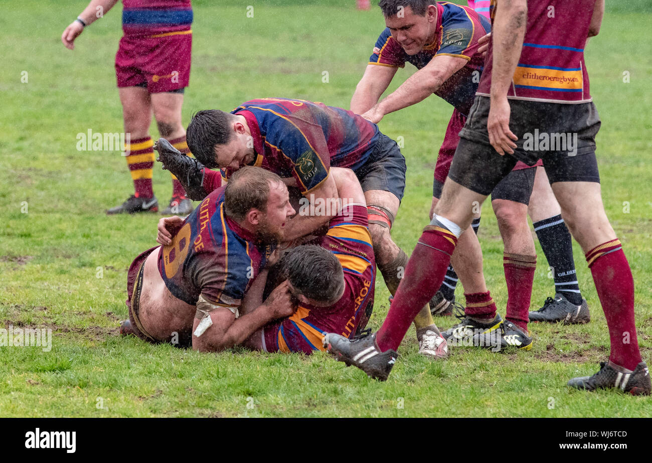 People participating in playing rugby, Clitheroe, Lancashire Stock ...