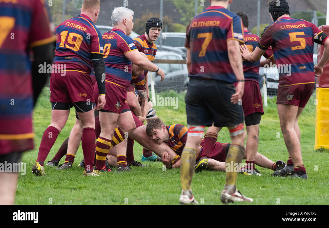 People participating in playing rugby, Clitheroe, Lancashire Stock ...