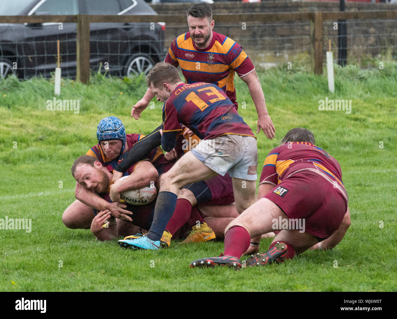People participating in playing rugby, Clitheroe, Lancashire Stock ...