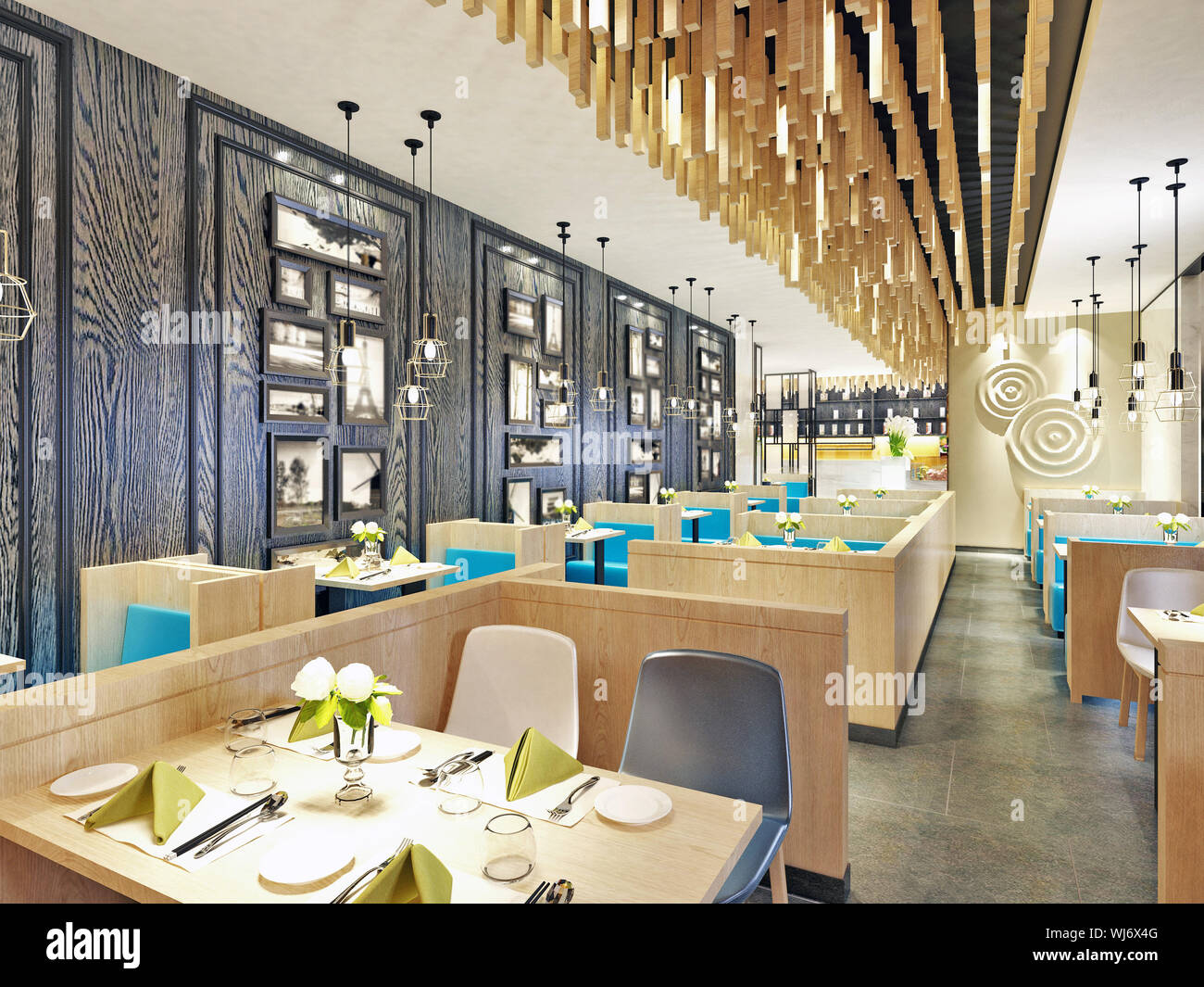 3d render. Restaurant and cafe interior Stock Photo - Alamy