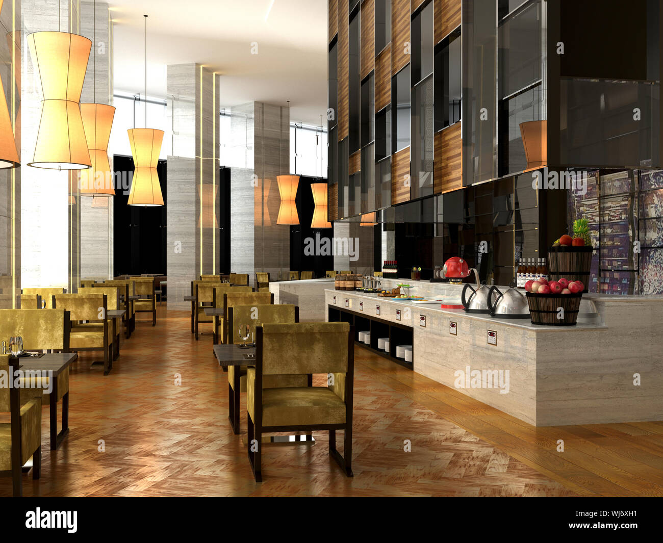 3d render. Restaurant and cafe interior Stock Photo - Alamy