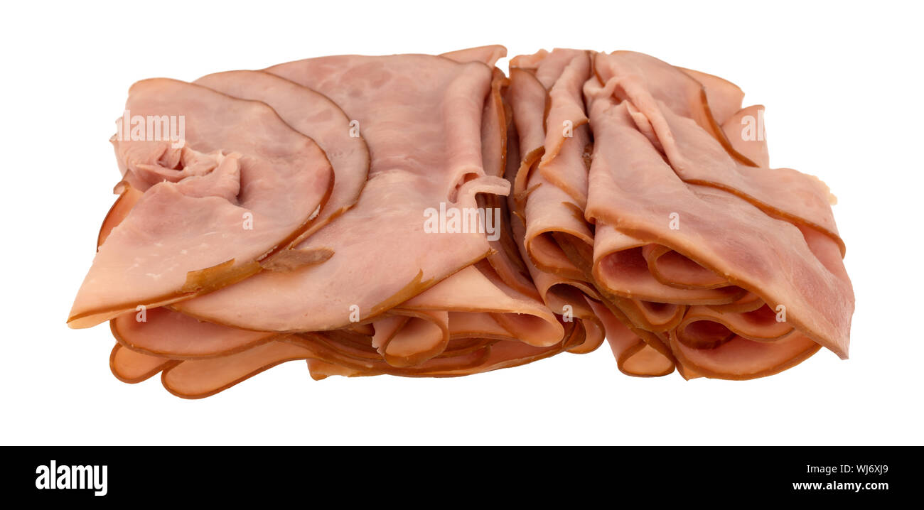 Side view of thin sliced ham isolated on a white background Stock Photo ...