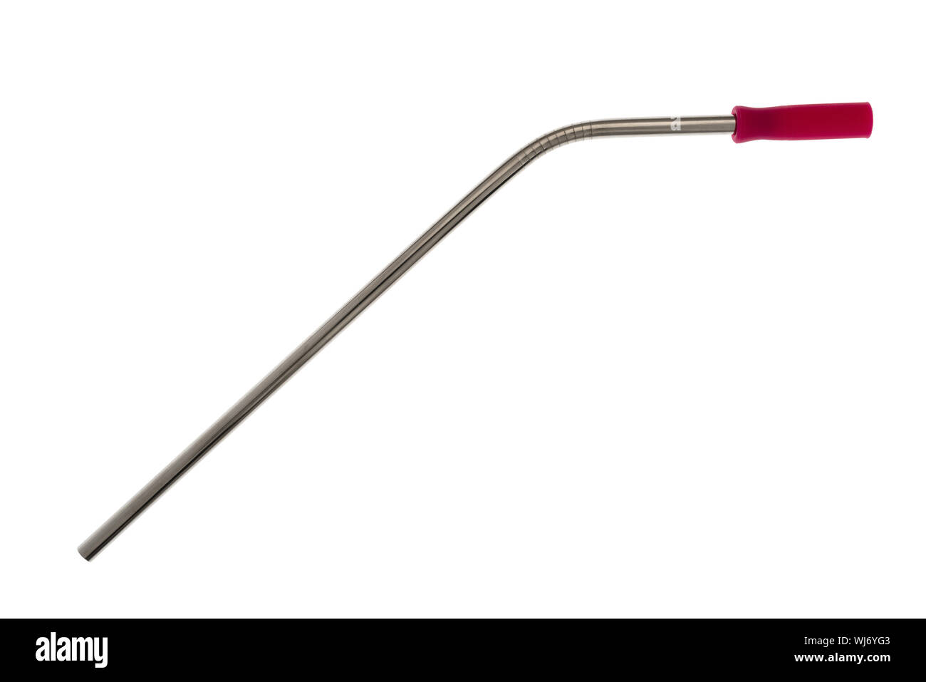 Stainless steel bent metal straw with a dark pink silicone straw tip ...