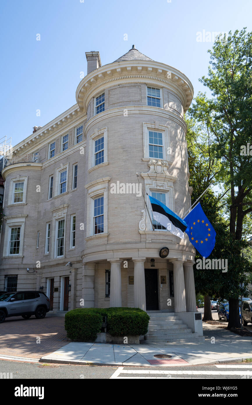 Washington, DC - August 8, 2019: Exterior of the Estonia Embassy along ...