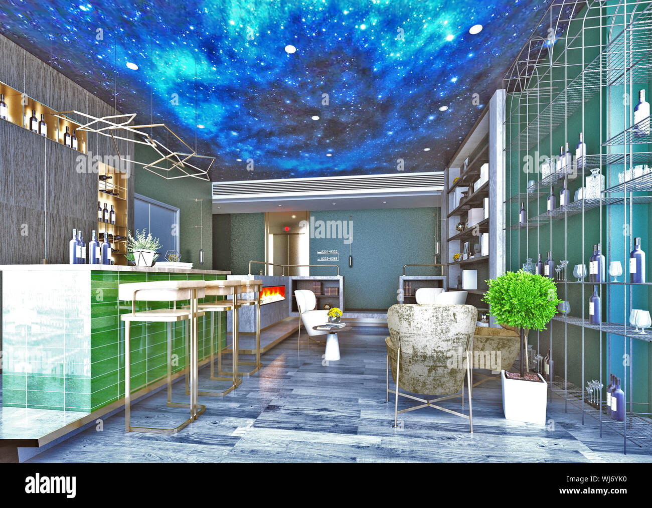 3d render. Restaurant and cafe interior Stock Photo - Alamy