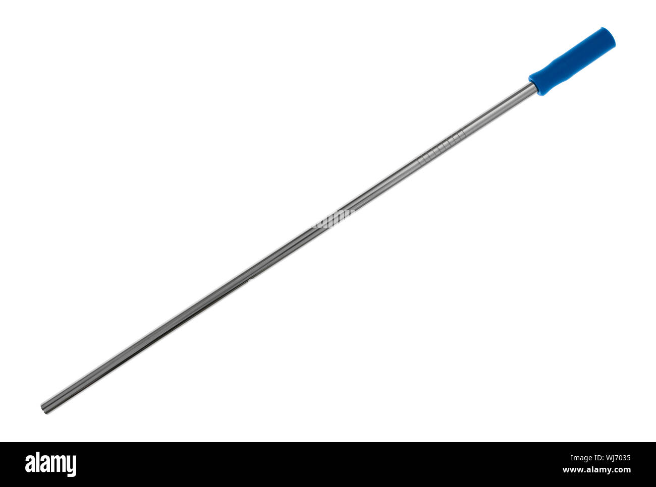 Straight stainless steel bent metal straw with a blue silicone straw ...