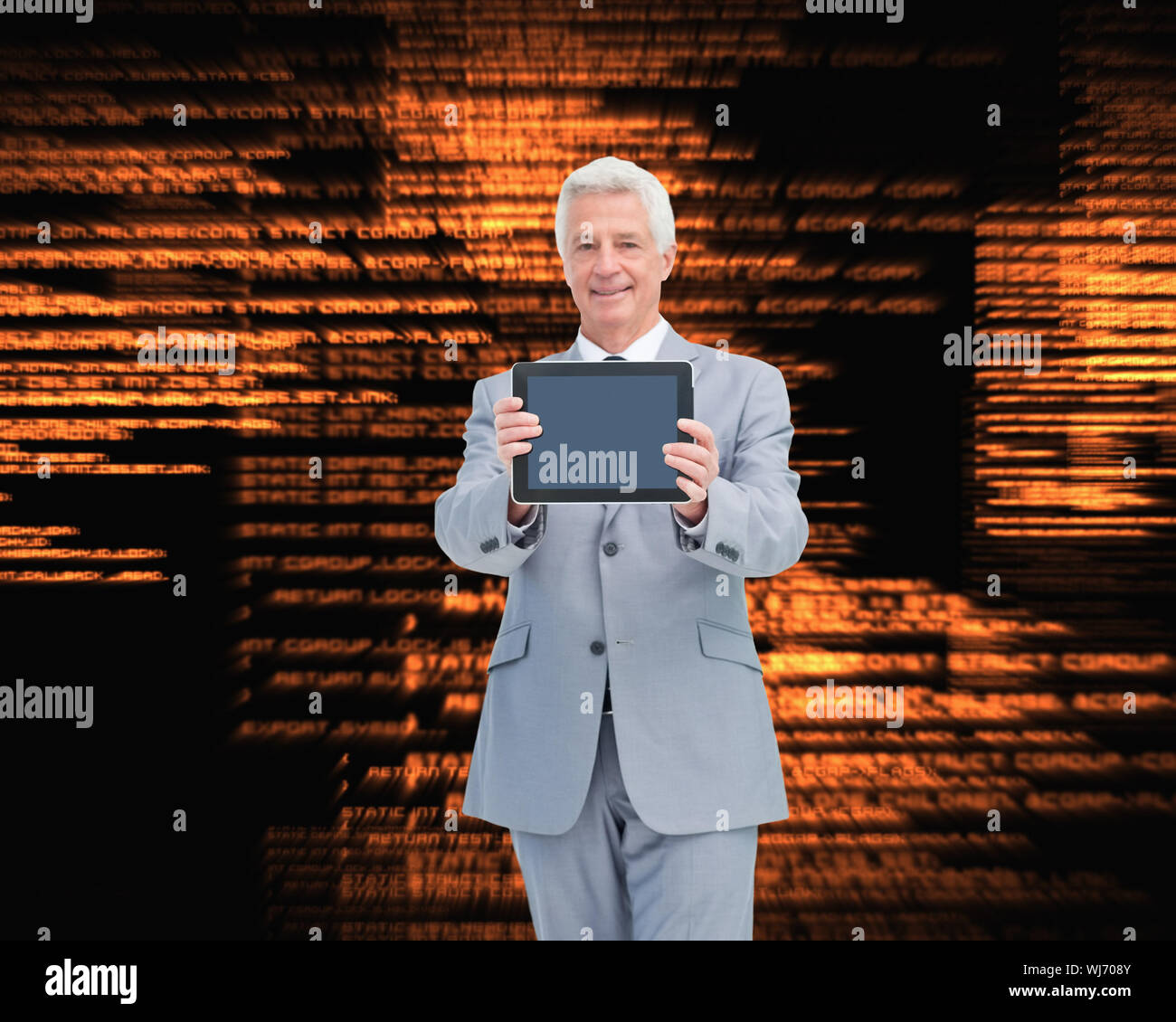 Composite image of boss showing a touch pad screen against a white ...