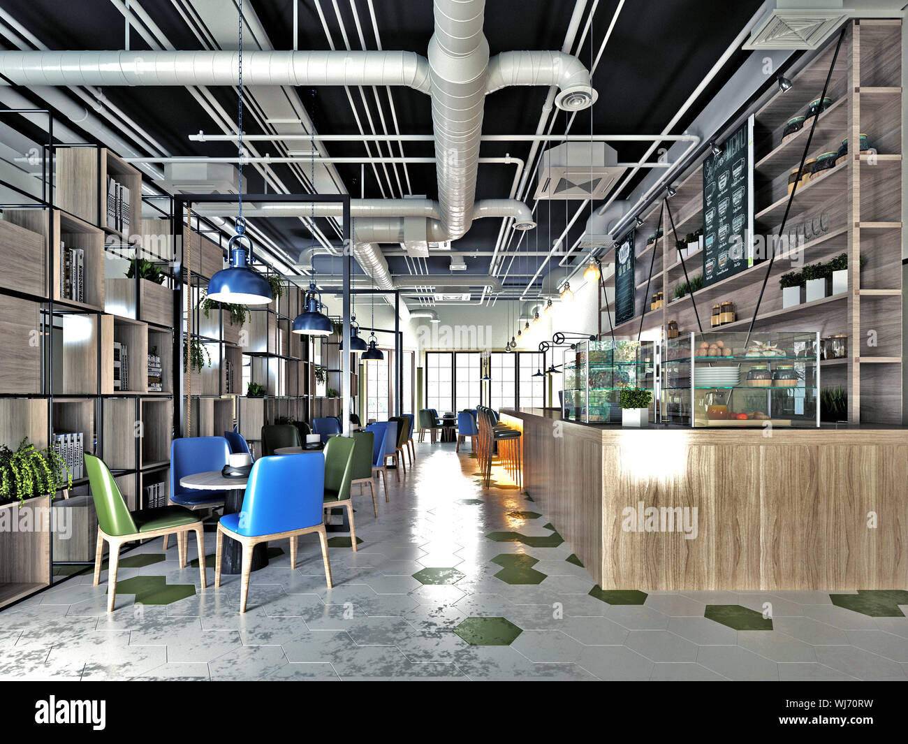 3d render. Restaurant and cafe interior Stock Photo - Alamy