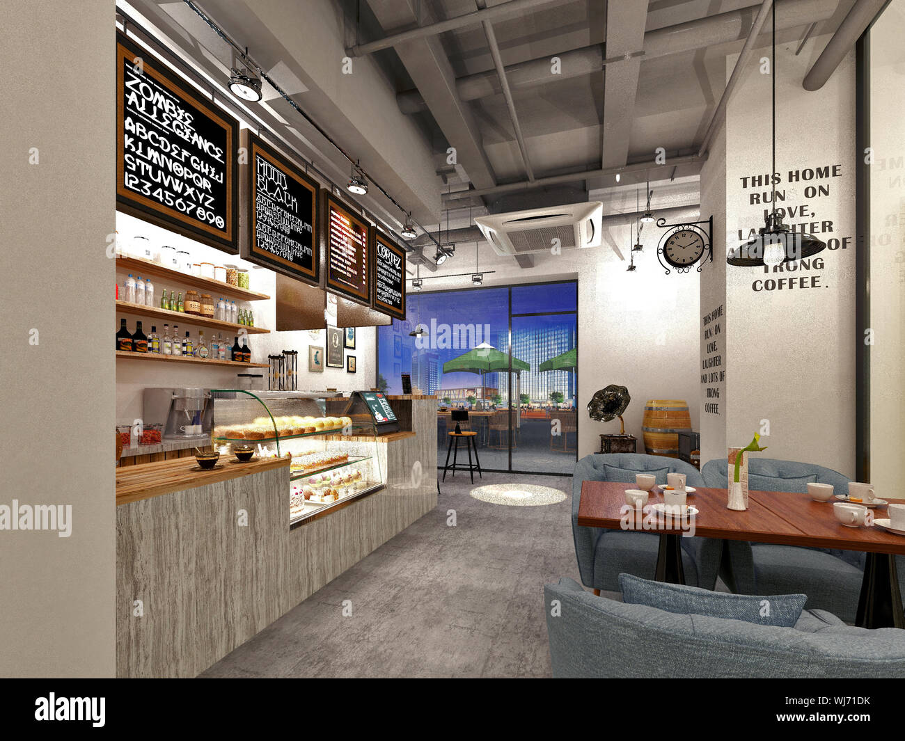 3d render. Restaurant and cafe interior Stock Photo - Alamy