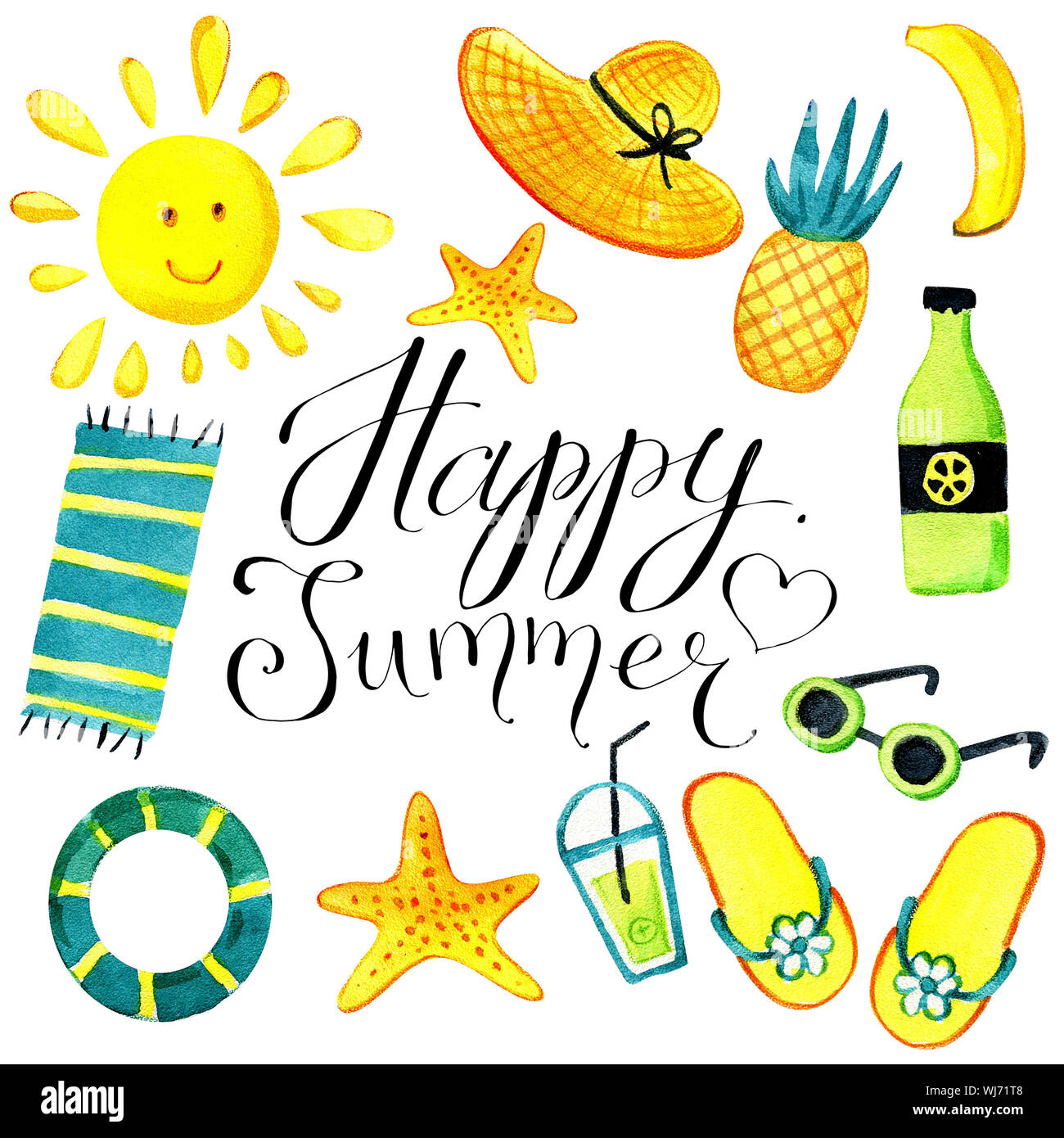 A Set Of Isolated Objects Of Summer Theme Watercolor Stock Photo Alamy a-set-of-isolated-objects-of-summer-theme-watercolor-stock-photo-alamy