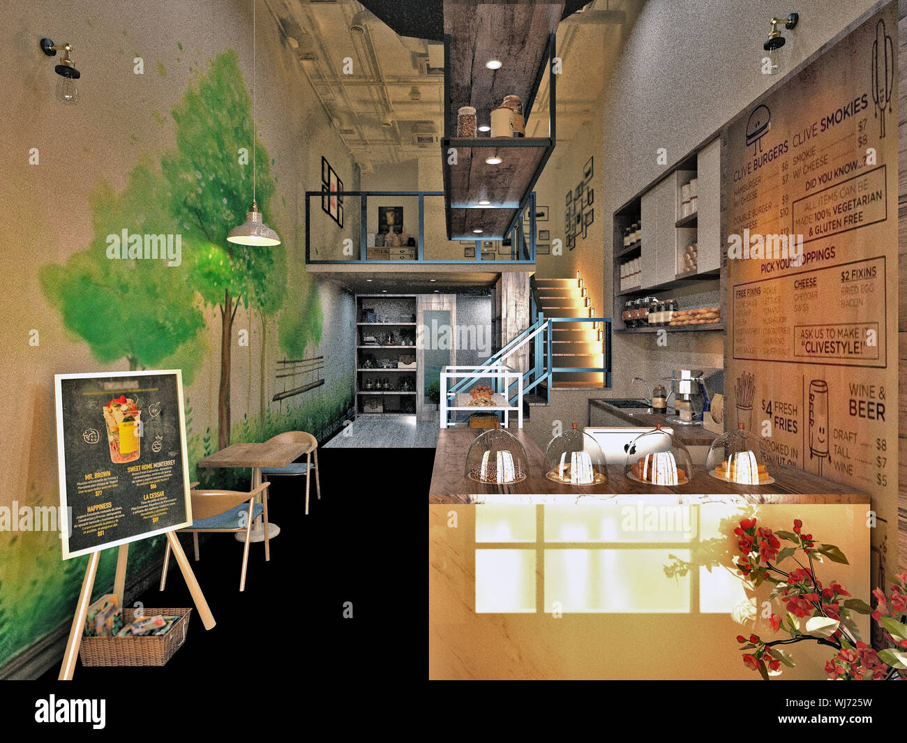 3d render. Restaurant and cafe interior Stock Photo - Alamy