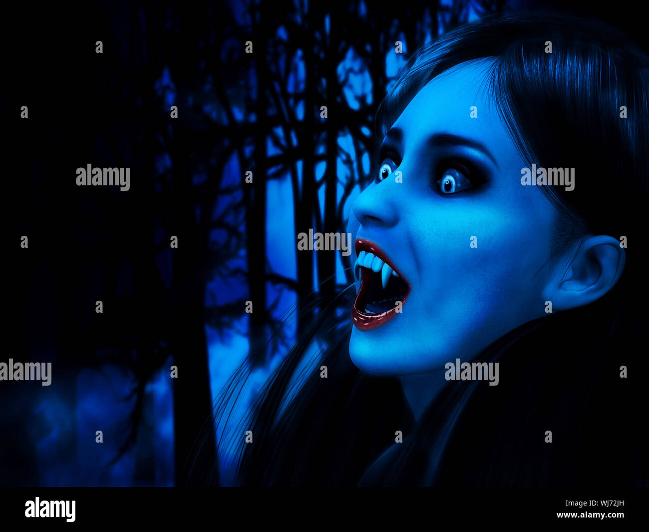 Illustration of 3d rendered vampire girl in dark forest Stock Photo - Alamy