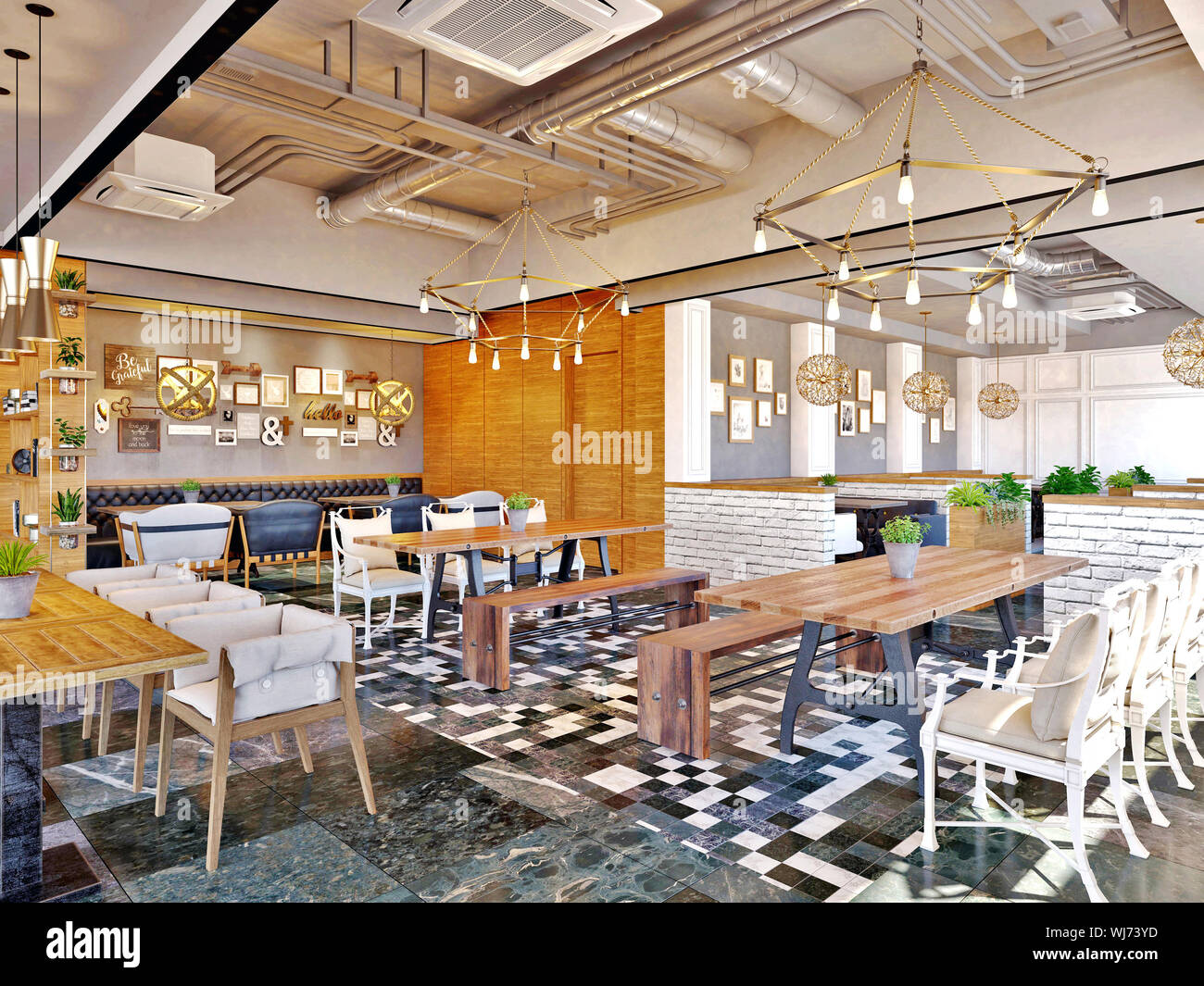 3d render. Restaurant and cafe interior Stock Photo - Alamy