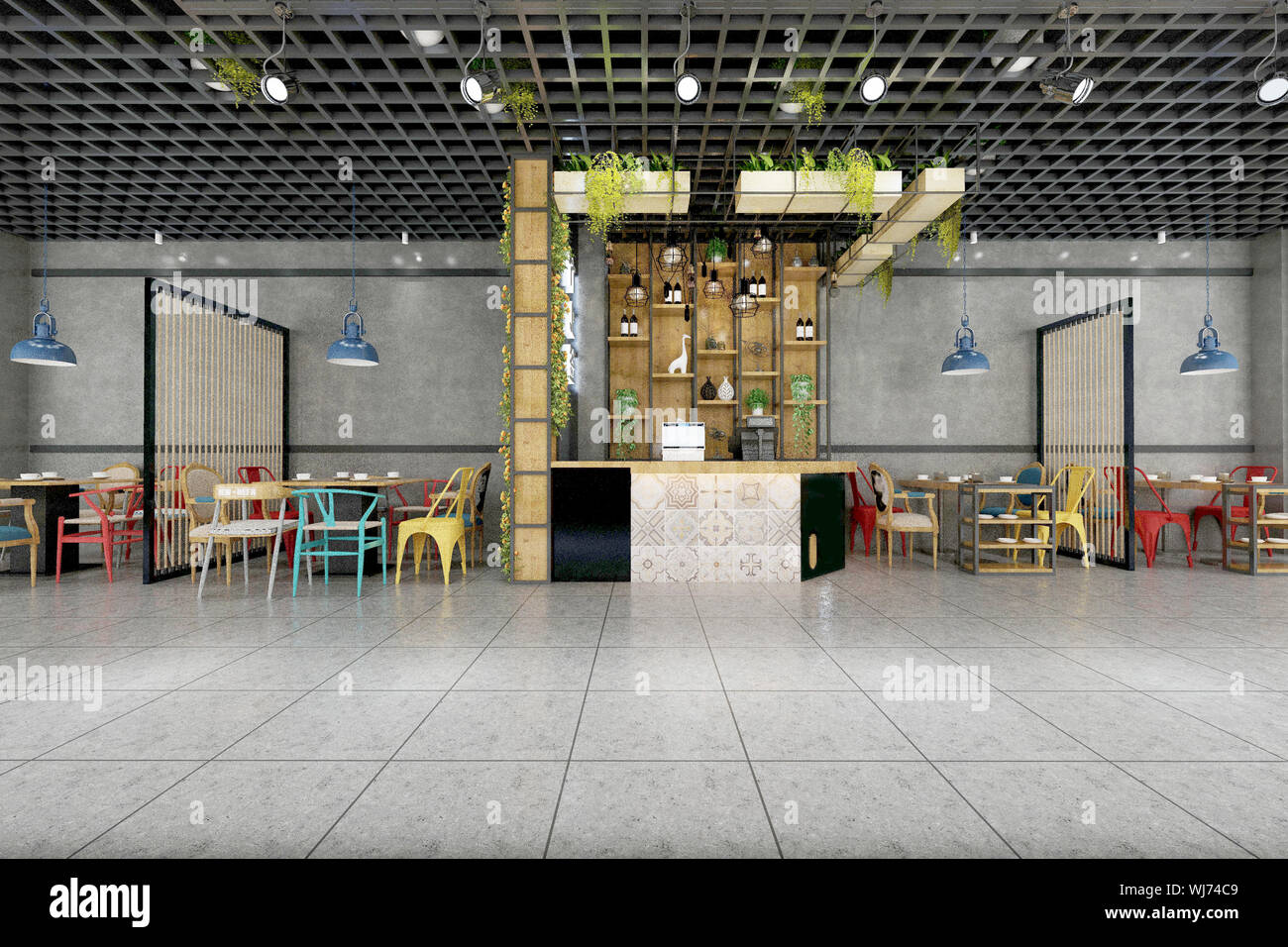 3d render. Restaurant and cafe interior Stock Photo - Alamy