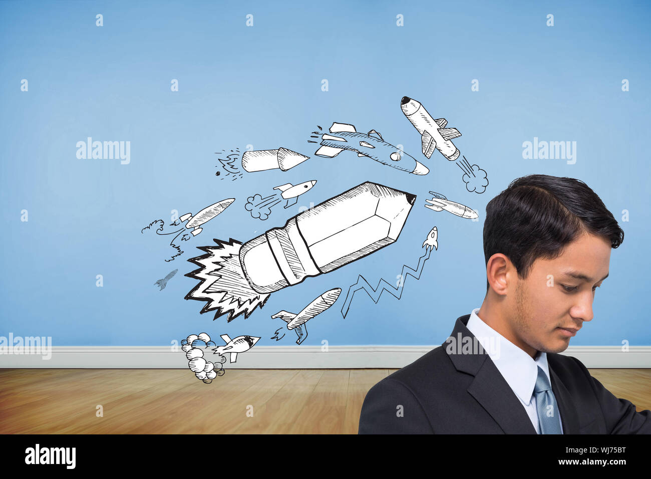 Composite image of stern asian businessman pointing Stock Photo - Alamy