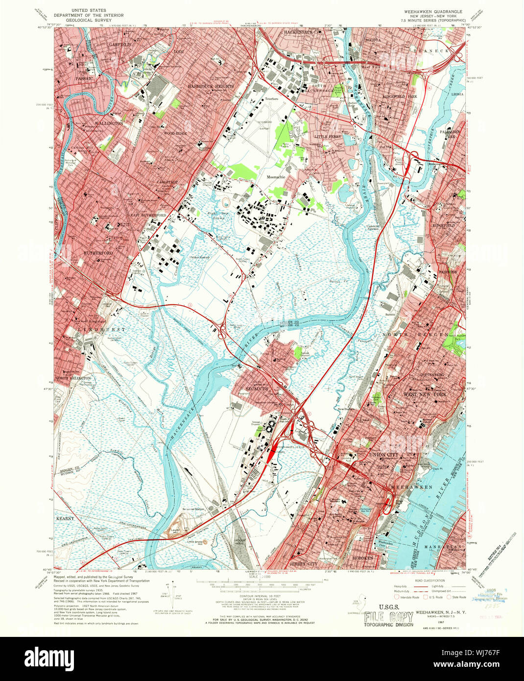 USGS TOPO Map New Jersey NJ Weehawken 254972 1967 24000 Restoration ...