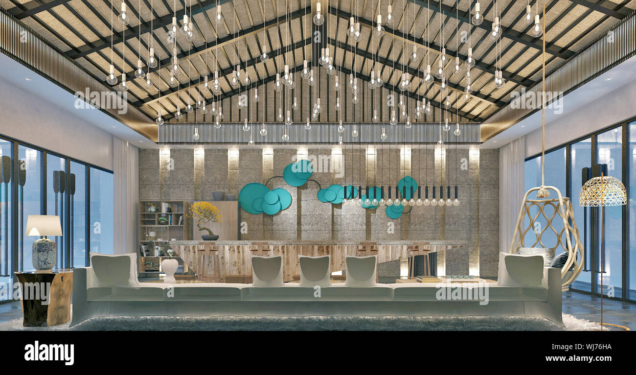 3d render. Restaurant and cafe interior Stock Photo - Alamy