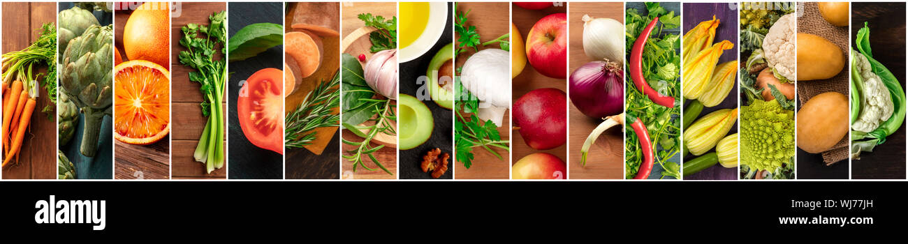 Organic Food Collage. Many photos of fresh vegetables, vegan design ...