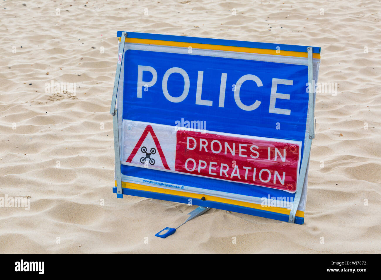 Police drones in operation sign on Bournemouth beach during Bournemouth ...