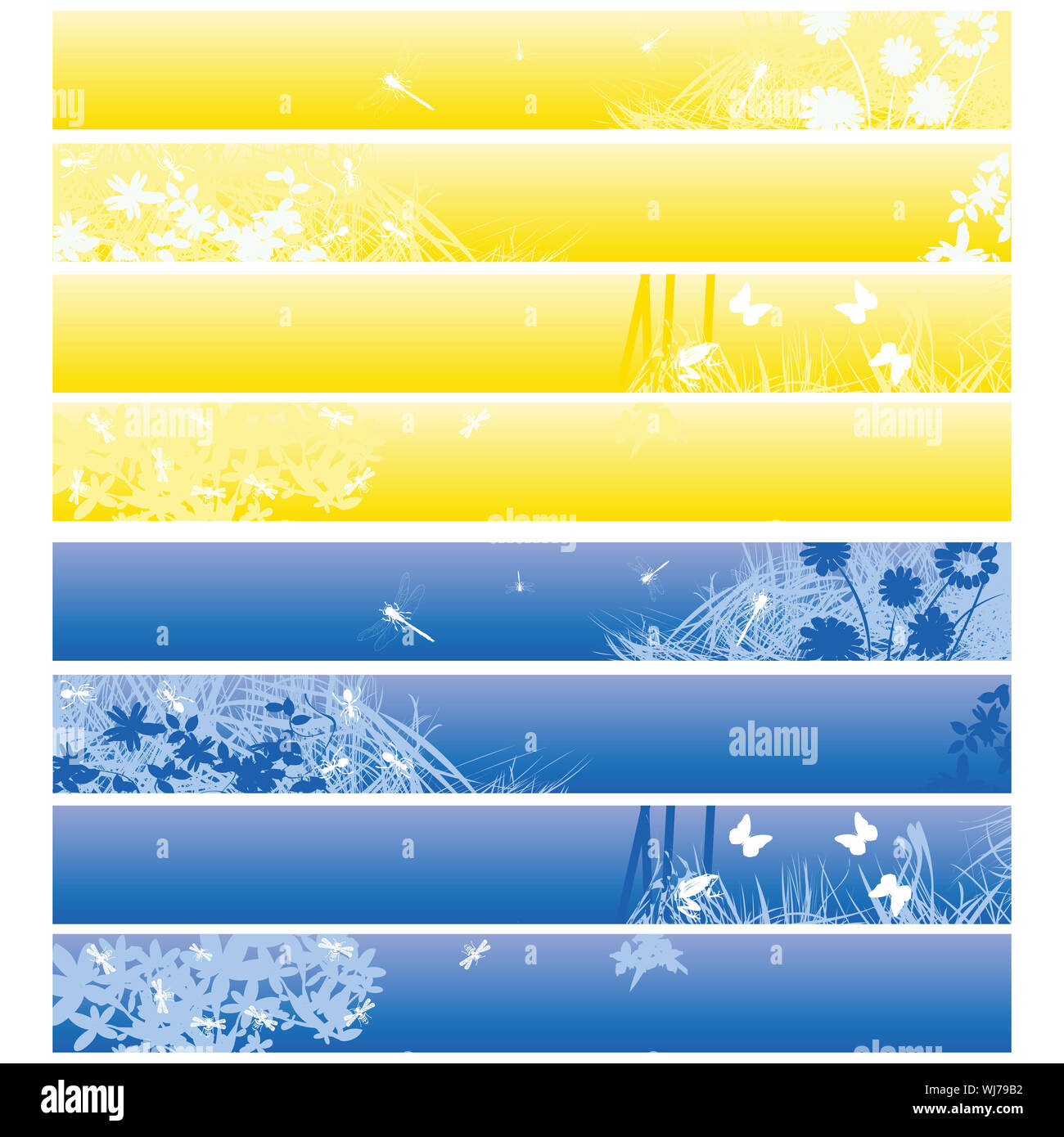 Nature theme banners, headers in blue and yellow over white Stock Photo ...