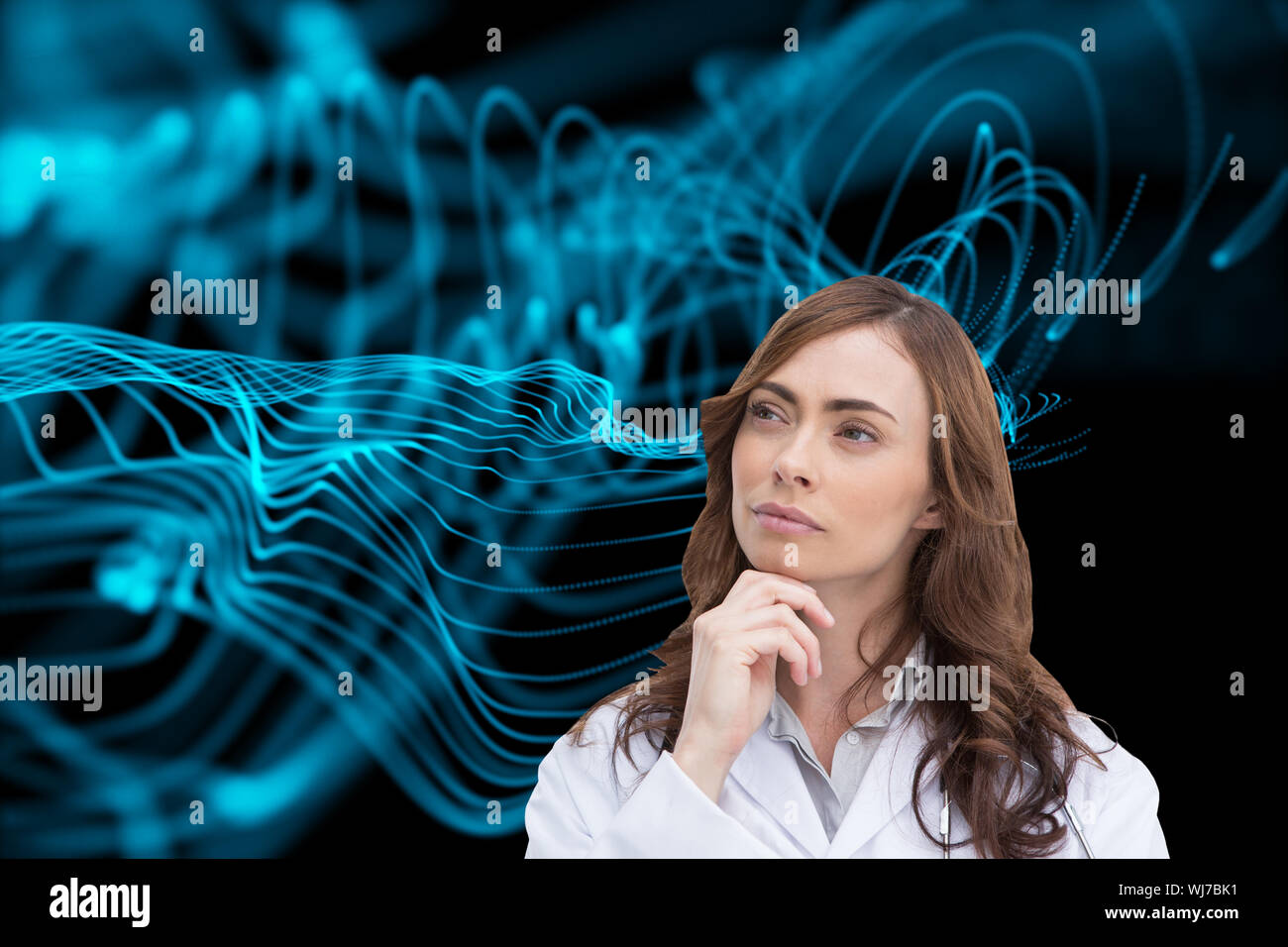 Composite image of thoughtful brunette doctor looking away Stock Photo ...