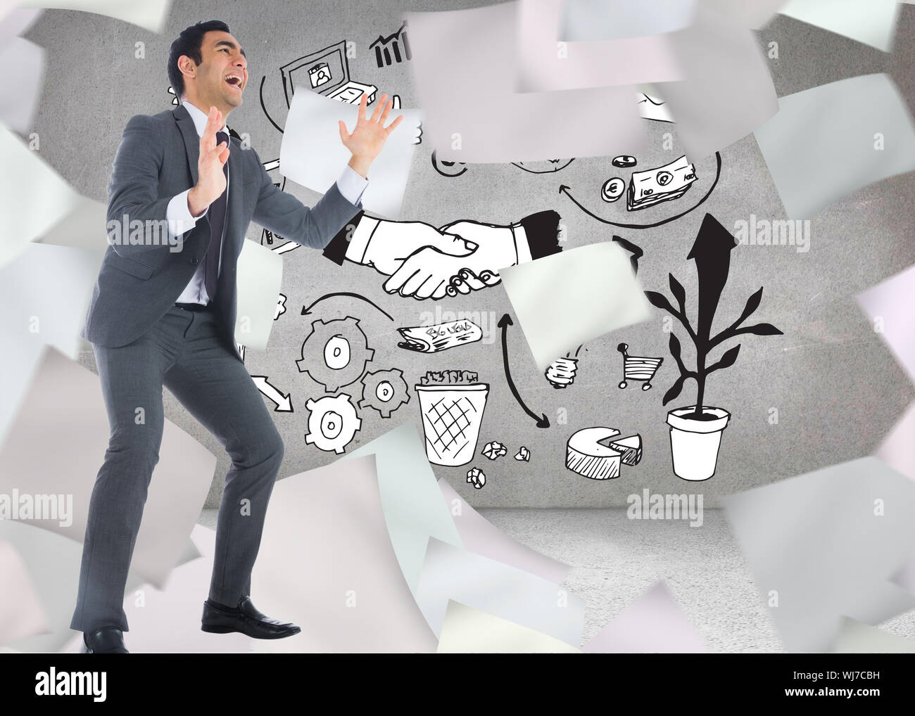 Composite image of screaming businessman catching Stock Photo - Alamy