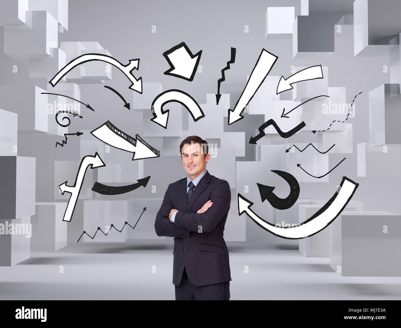 Composite image of young attractive businessman standing cross-armed ...