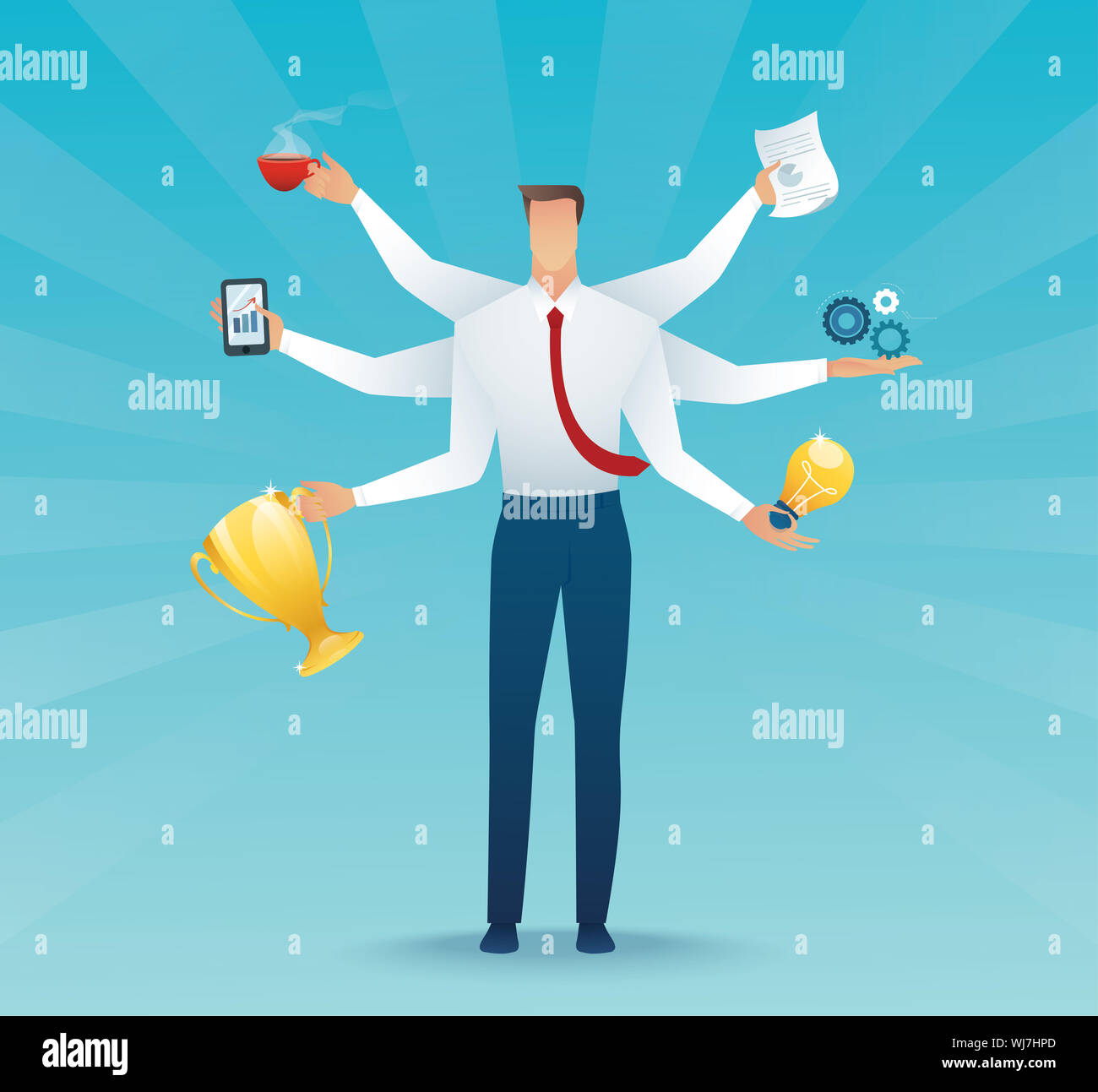 businessmen character multitasking hard work. concept of working hard ...