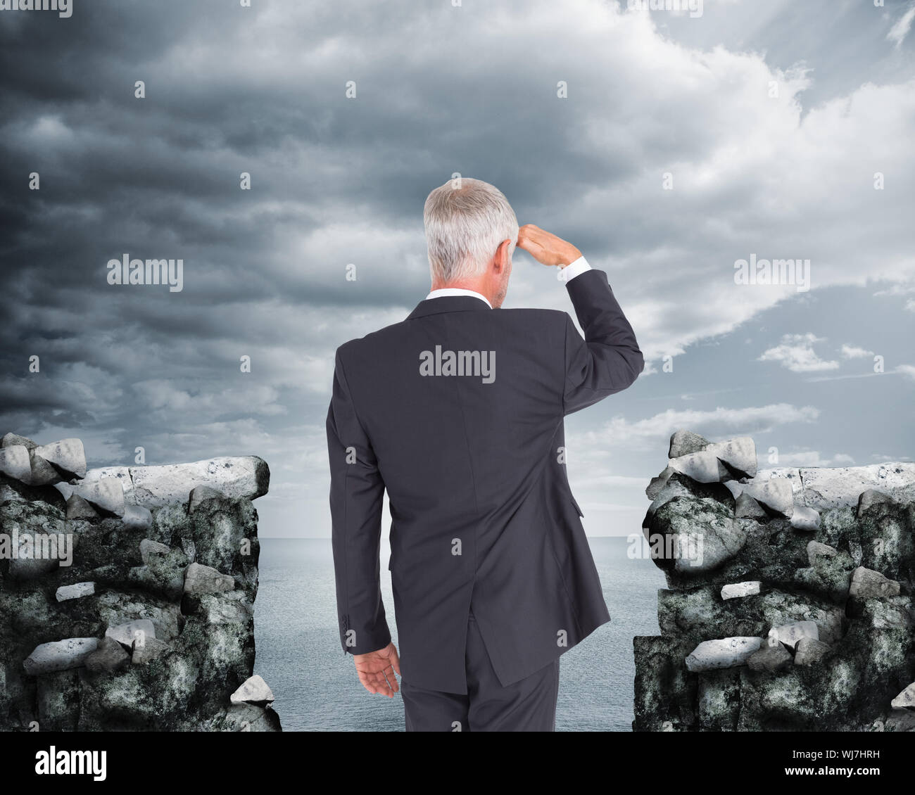 Composite image of rear view of mature businessman looking away on ...