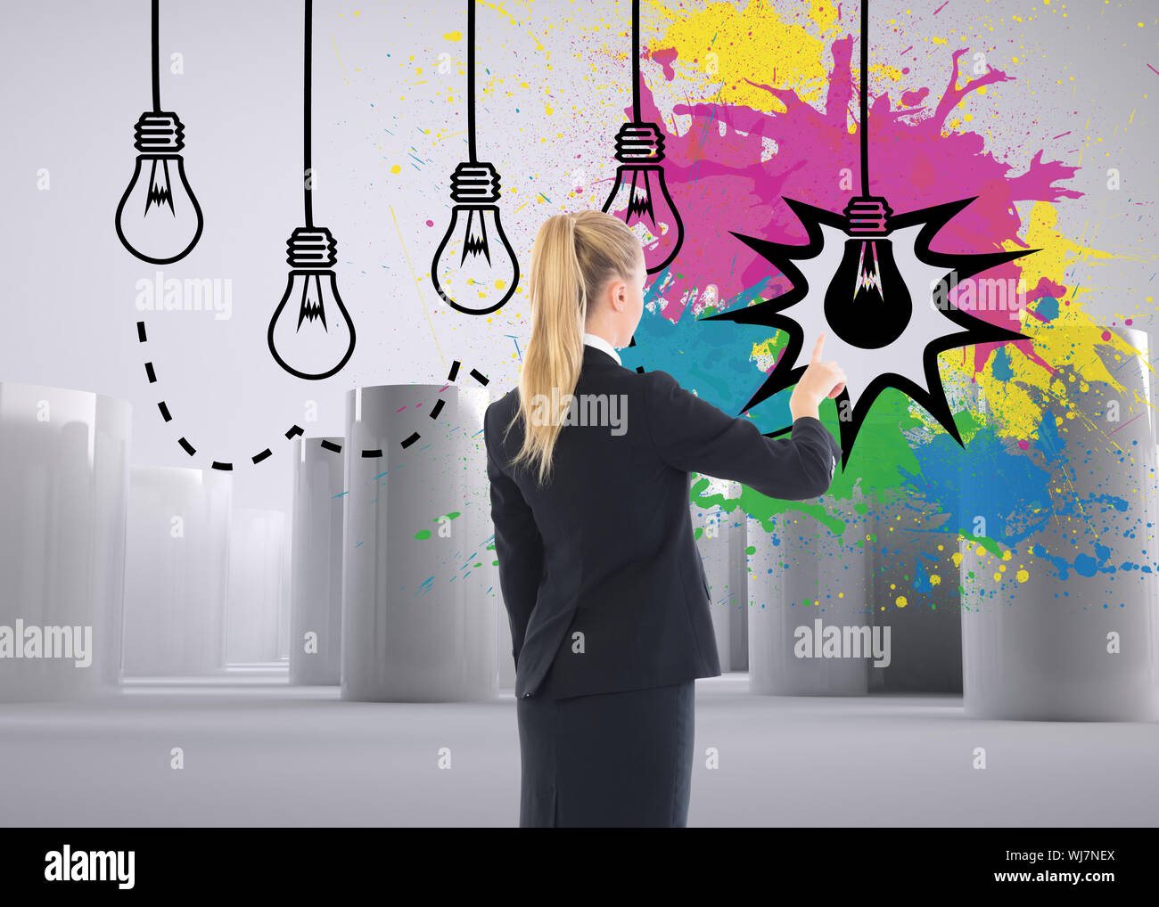Composite image of blonde businesswoman pointing somewhere Stock Photo ...