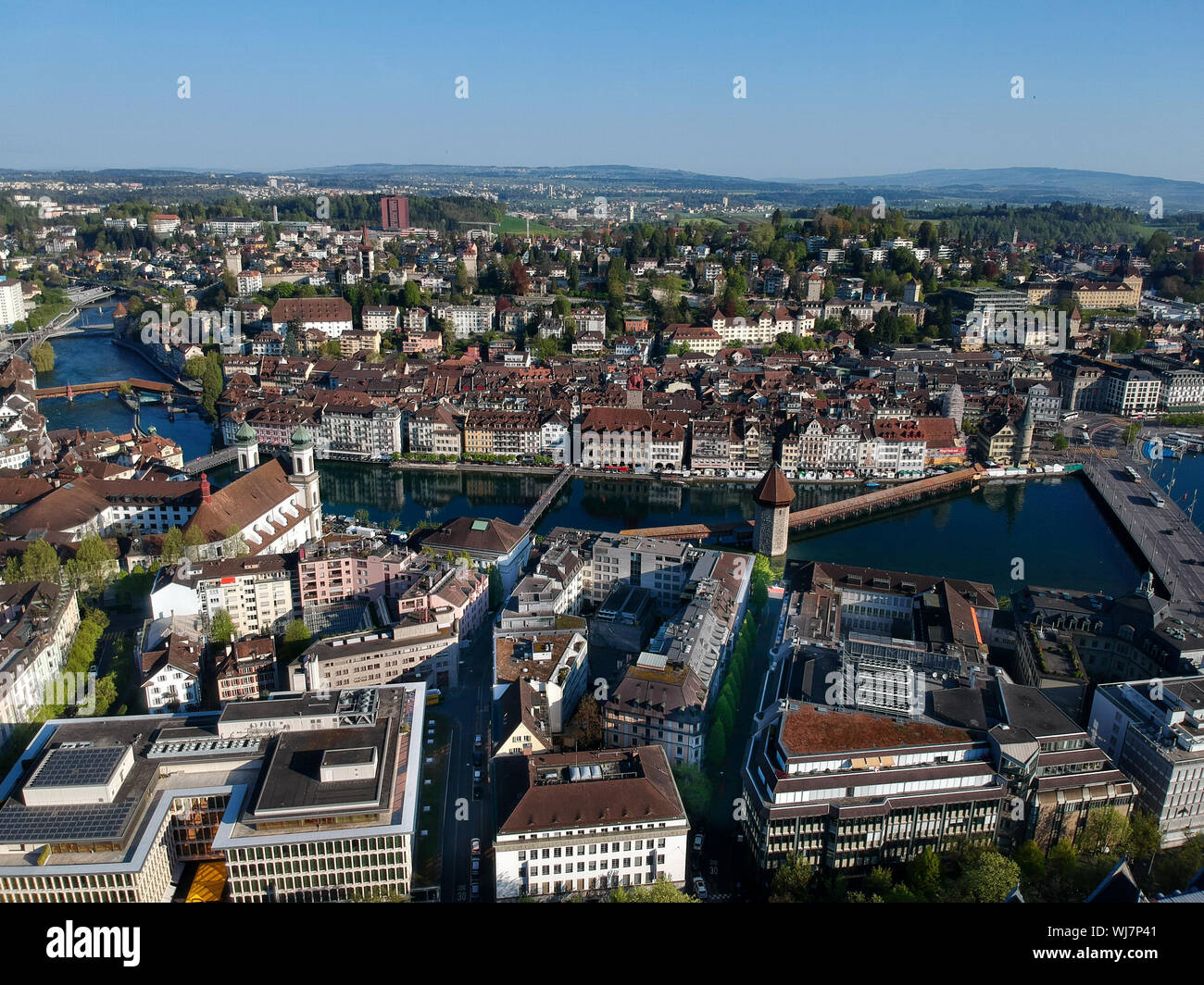 Aerial view Lucerne Chapel Bridge Stock Photo - Alamy