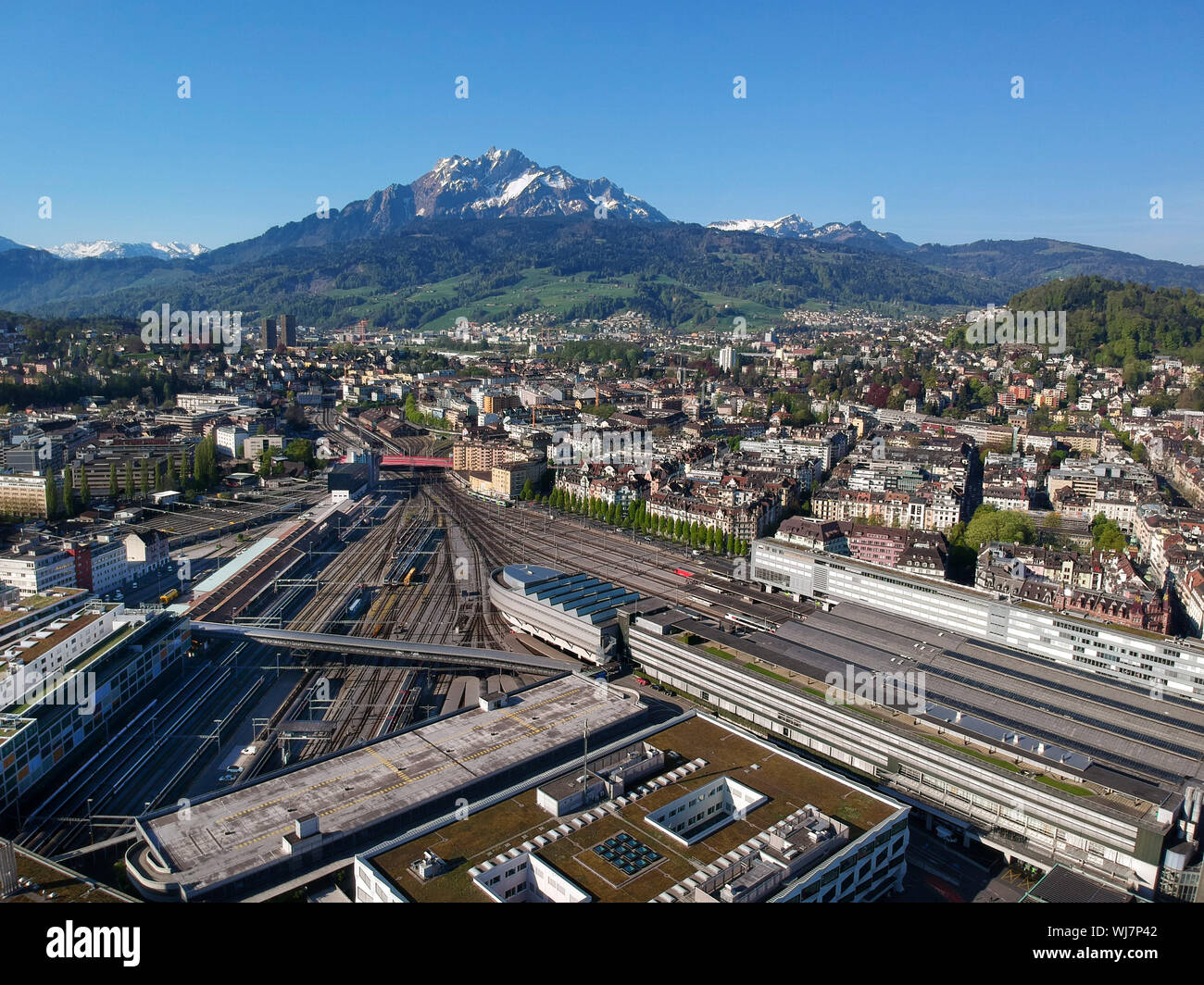 Aerial view Lucerne main station Stock Photo - Alamy