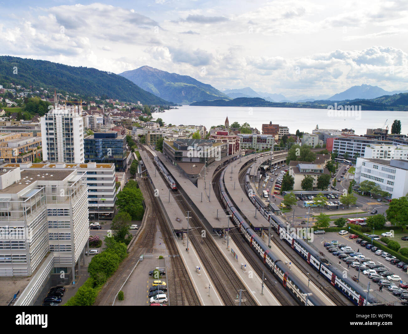 Aerial view train main station Stock Photo - Alamy