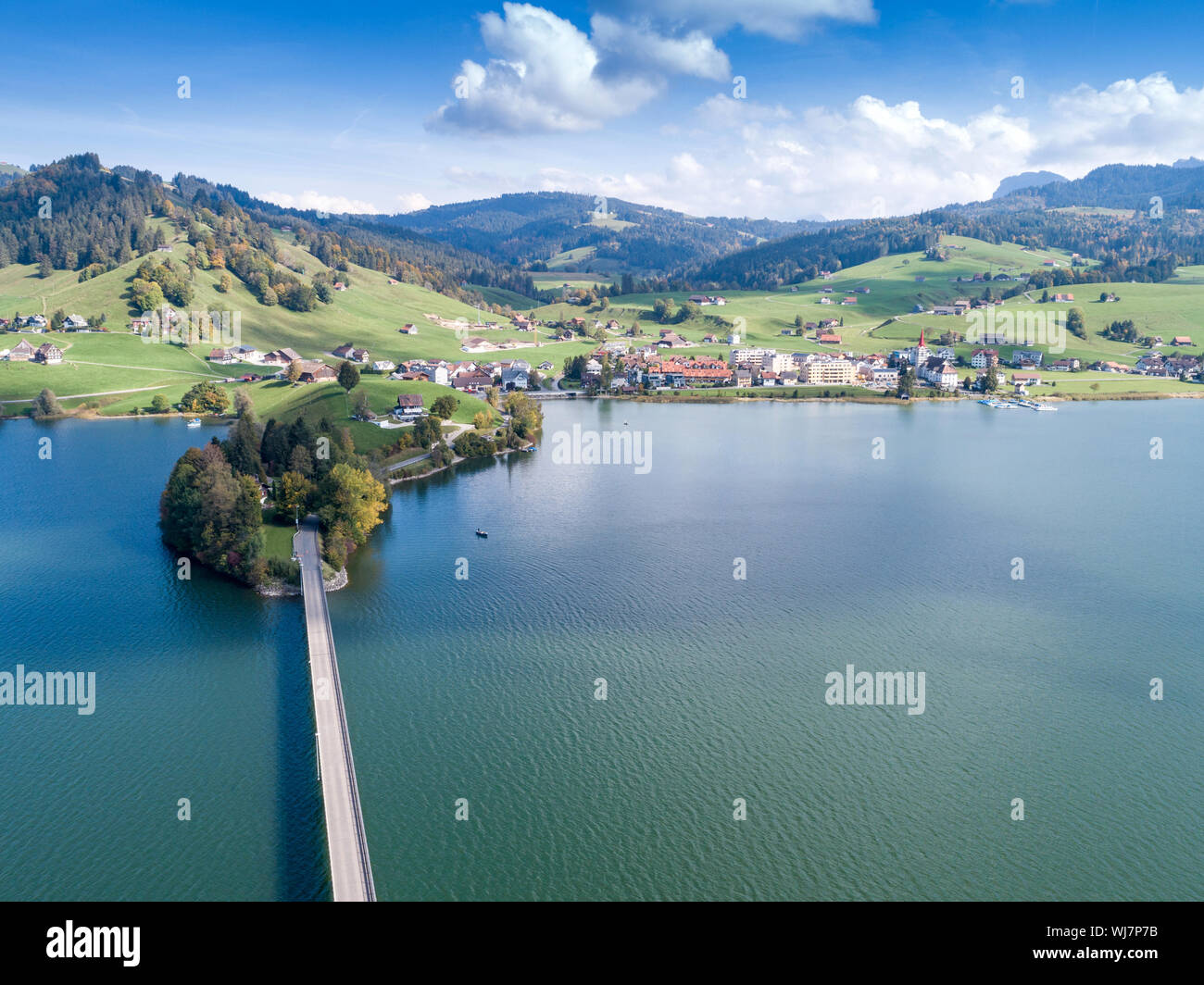 Aerial view Sihlsee with Willerzell Stock Photo - Alamy