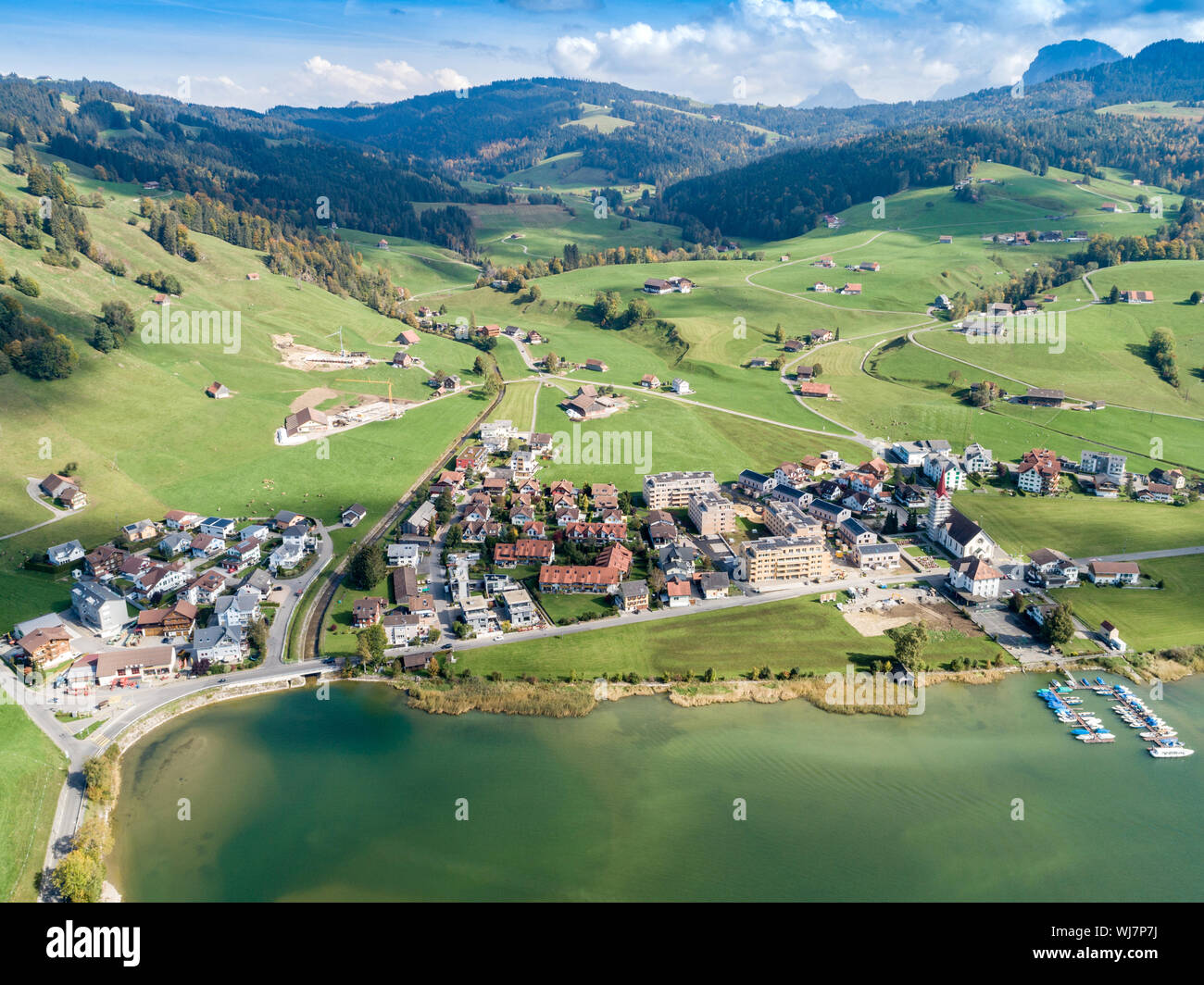 Aerial view Willerzell on Sihlsee Stock Photo - Alamy