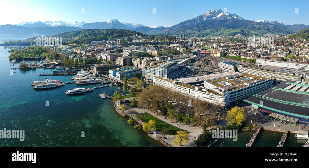 Aerial view Lucerne train station Stock Photo - Alamy
