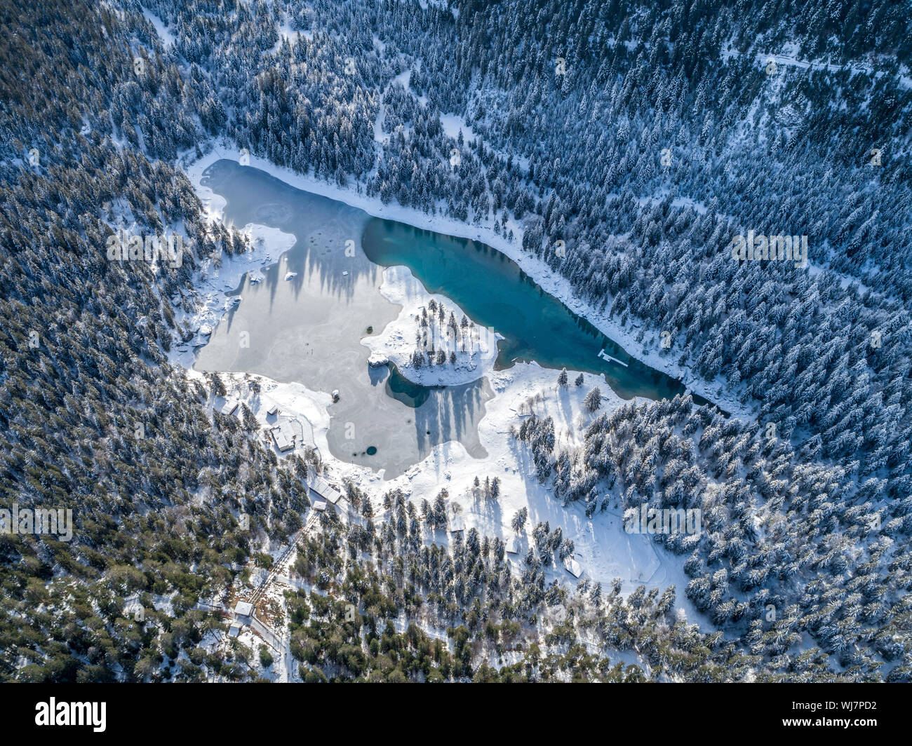 Aerial view of Flims Caumasee Stock Photo - Alamy