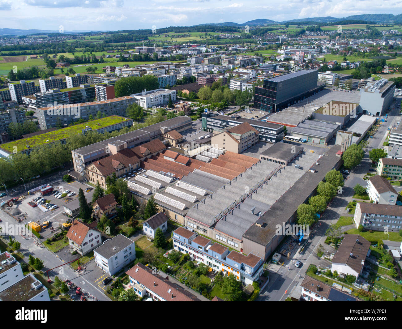 Aerial view train Industriestrasse - V-ZUG Stock Photo - Alamy