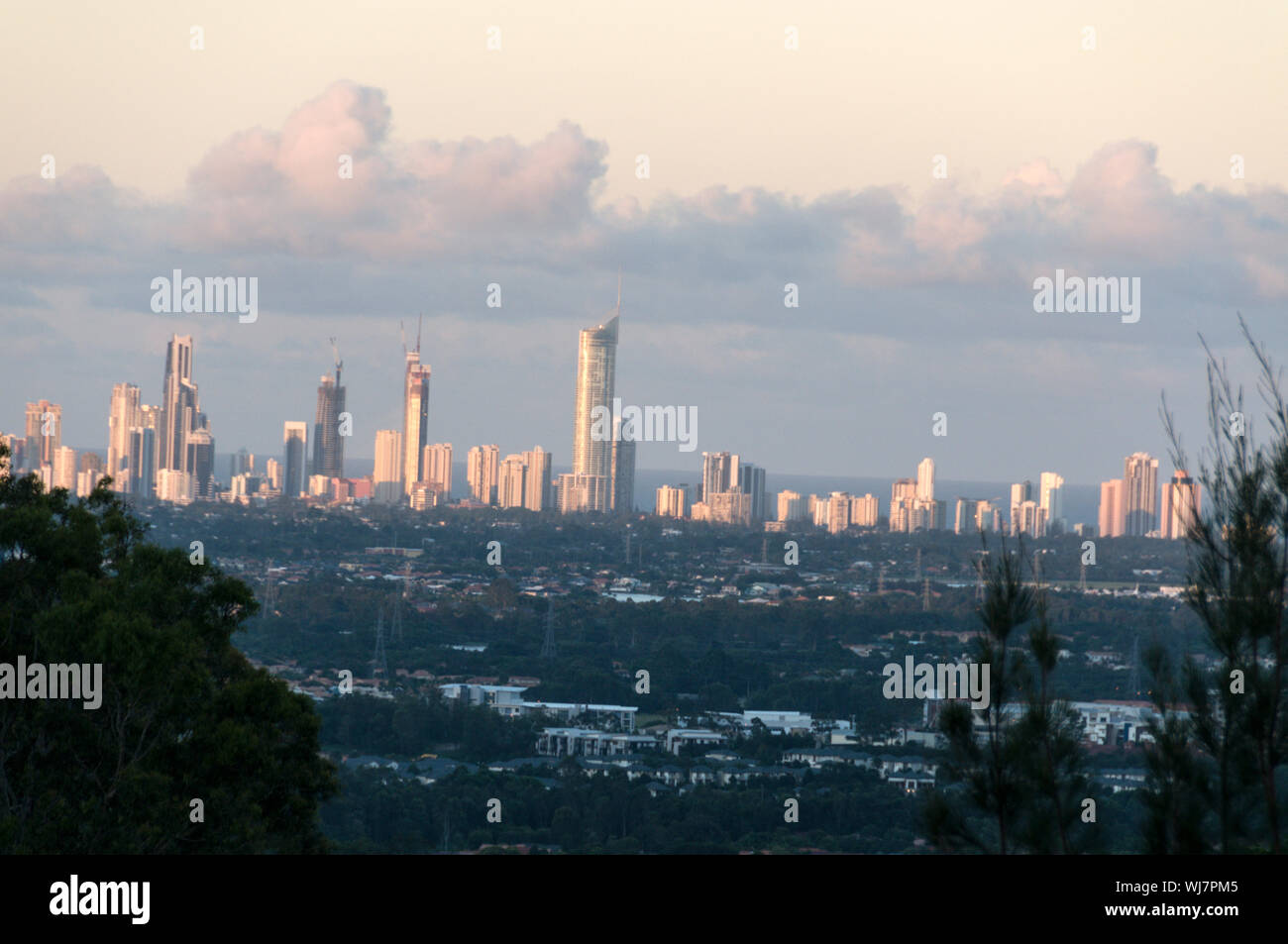 Sun setting on f Surfers Paradise skyline on the Gold Coast in ...
