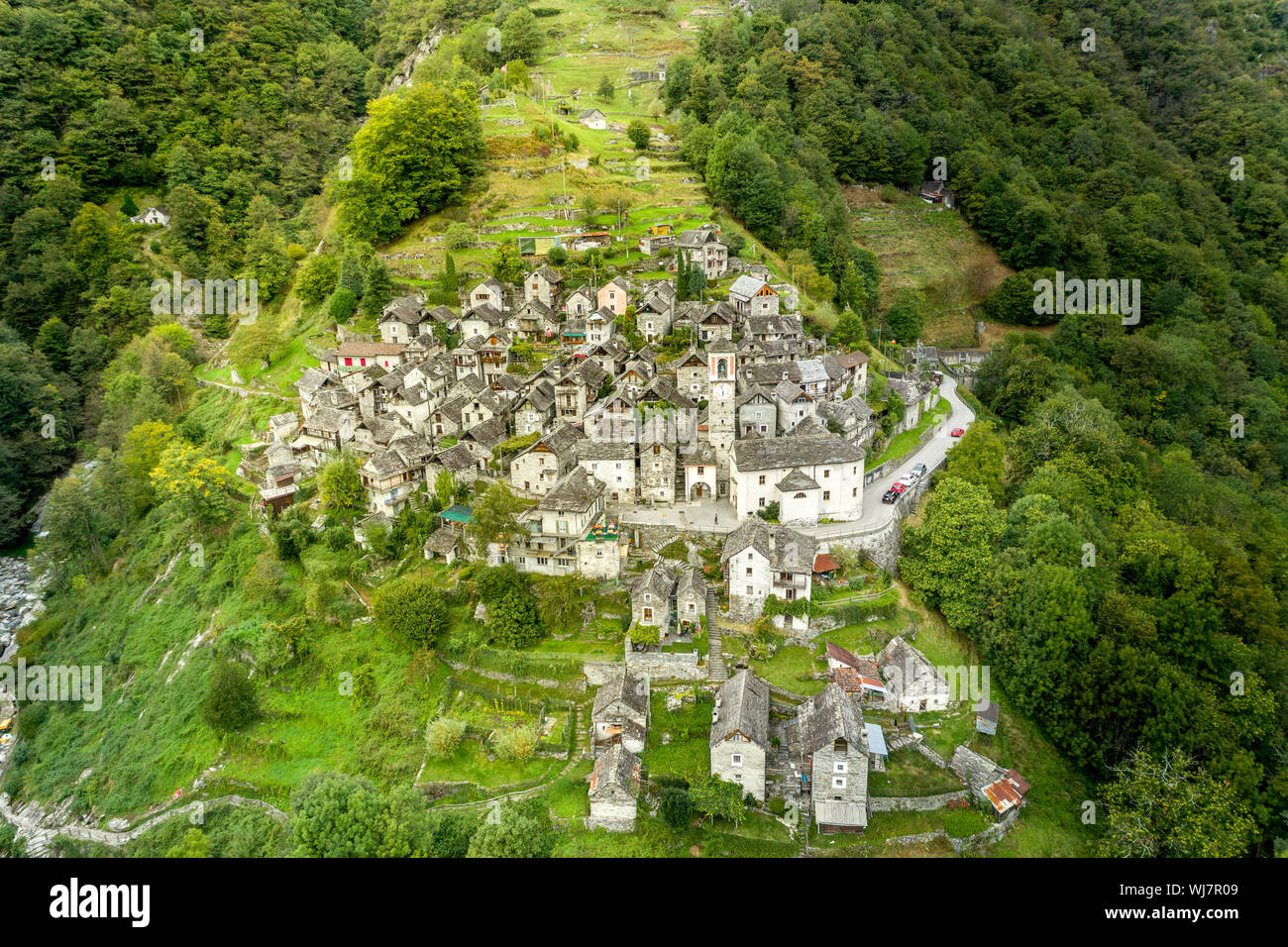 Aerial view Corippo Village Stock Photo - Alamy