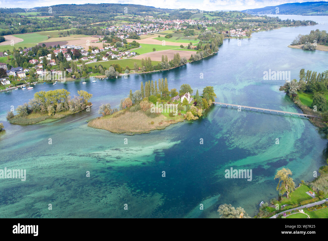 Aerial view of the island of Werd - Eschenz Stock Photo - Alamy