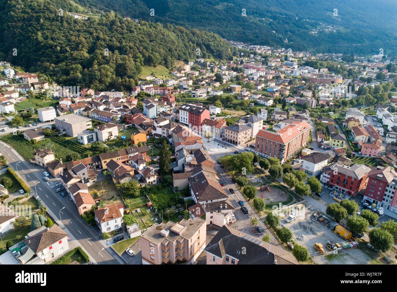 Aerial view Bellinzona - Giubiasco Stock Photo - Alamy