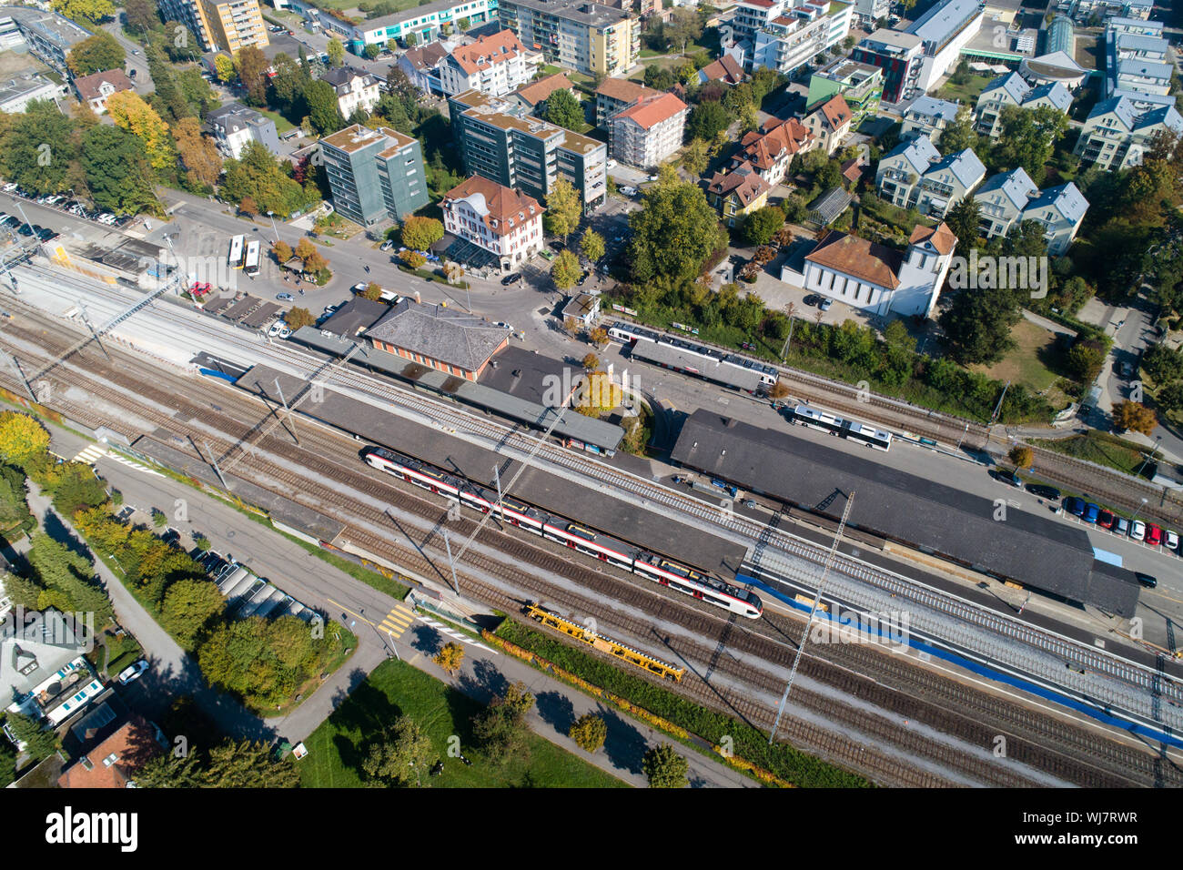 Wohlen station aerial view Stock Photo - Alamy