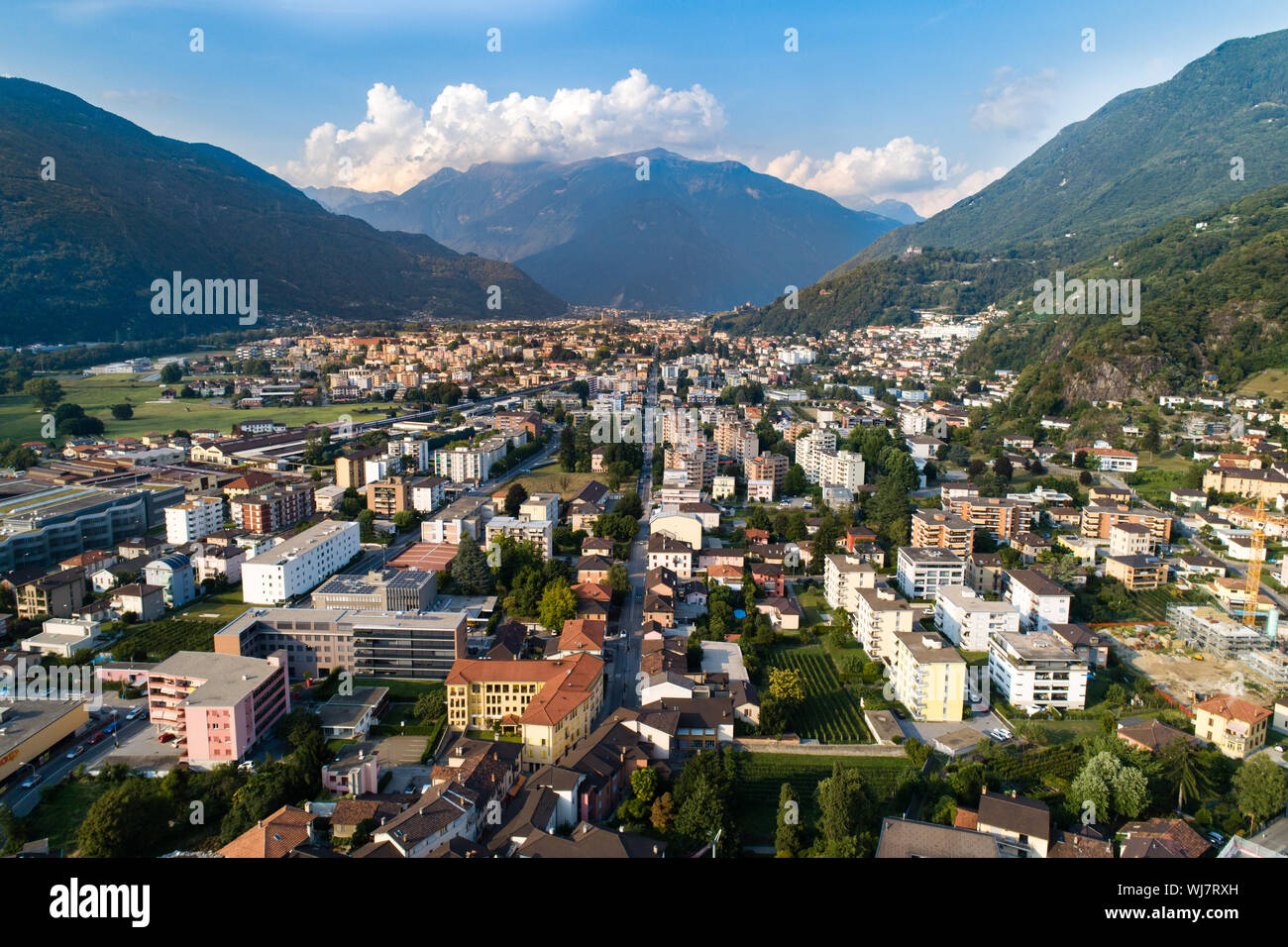 Aerial view Bellinzona - Giubiasco Stock Photo - Alamy