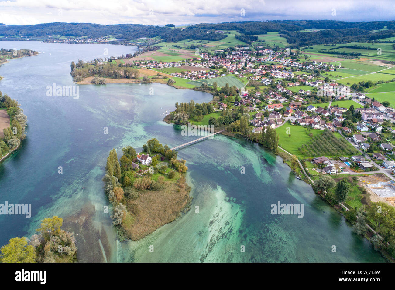Aerial photo Eschenz - island Werd Stock Photo - Alamy