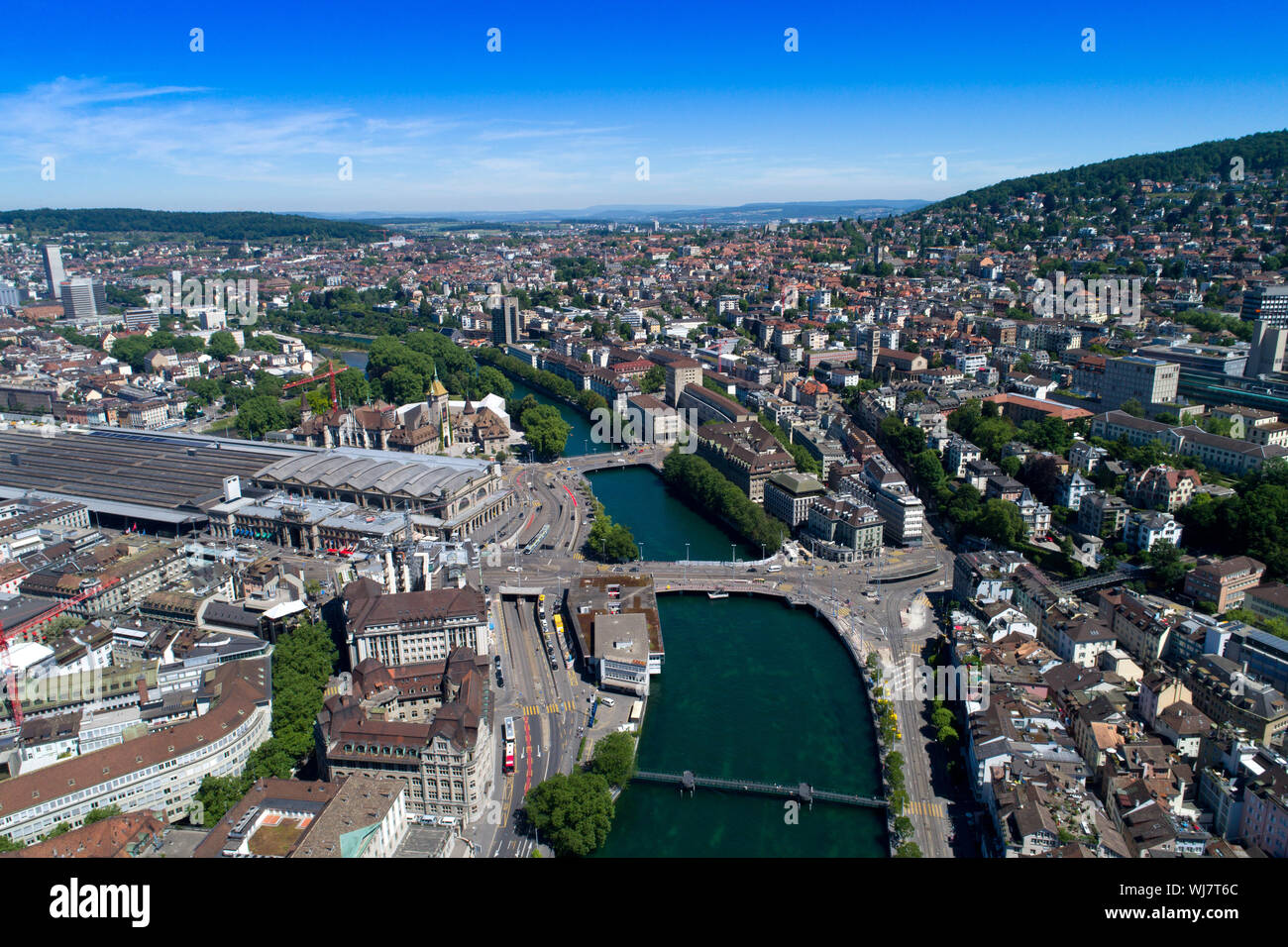 Aerial view of Bahnhofplatz with Limmat Stock Photo - Alamy