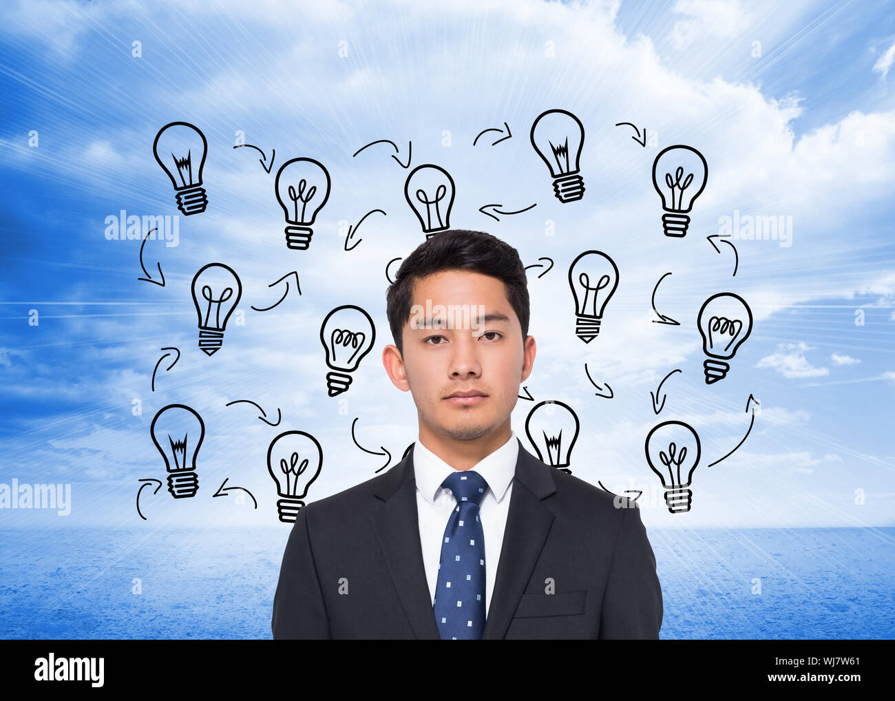 Composite image of light bulbs graphic on bright horizon Stock Photo ...