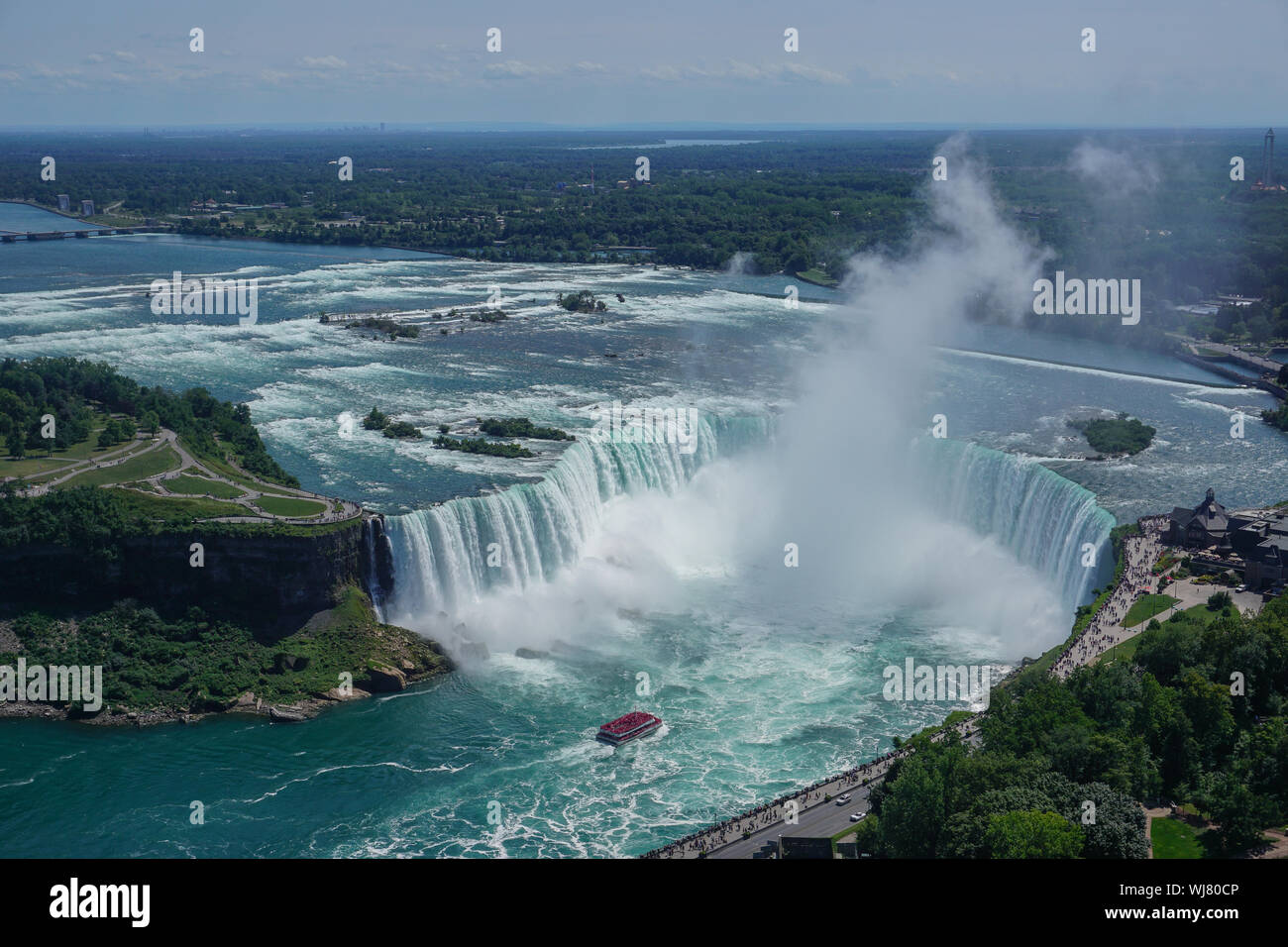 Niagara Falls, Ontario, Canada: Aerial view of tourists visiting the ...