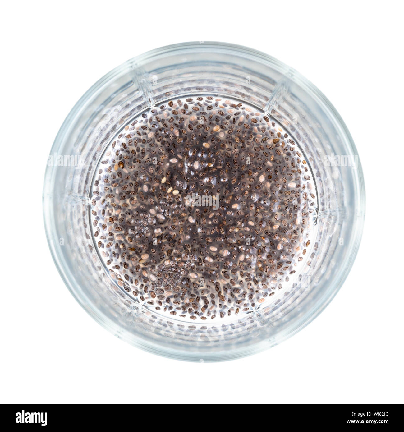 top view of chia seeds absorbed water and made a beverage with ...